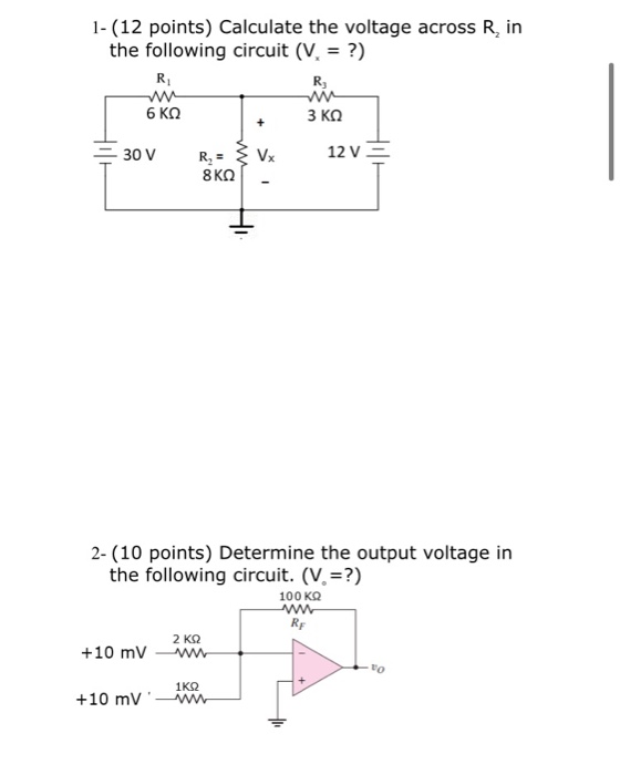 Solved 1. Calculate the voltage across R2 in the following | Chegg.com