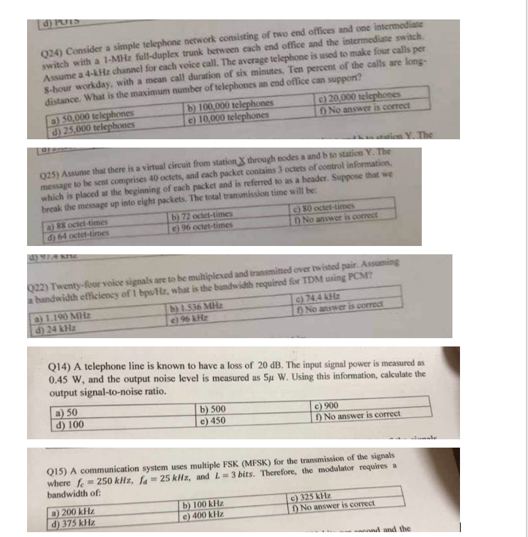 Solved Q24) ﻿Consider a simple telephone network consisting | Chegg.com