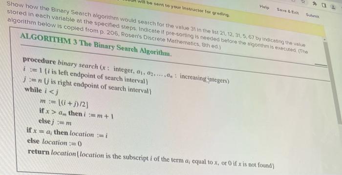 Solved procedure binary search ( x : integer, a1,a2…,an : | Chegg.com