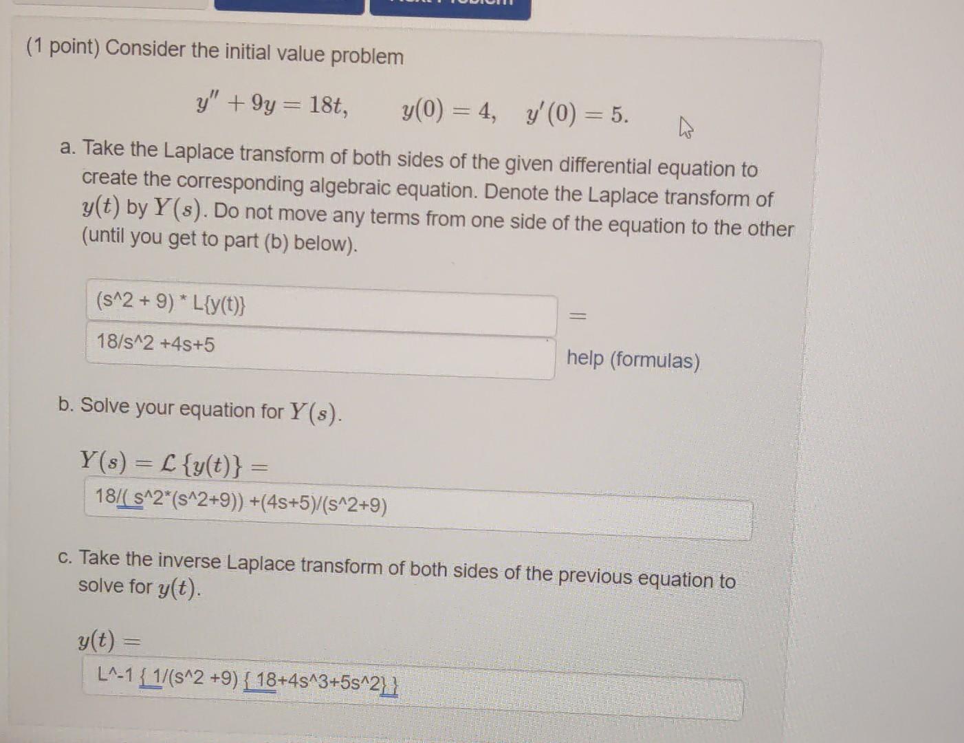 Solved (1 point) Consider the initial value problem y" +9y = | Chegg.com