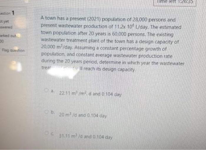 Solved 120085 cestion 1 wered nedol . A town has a present | Chegg.com