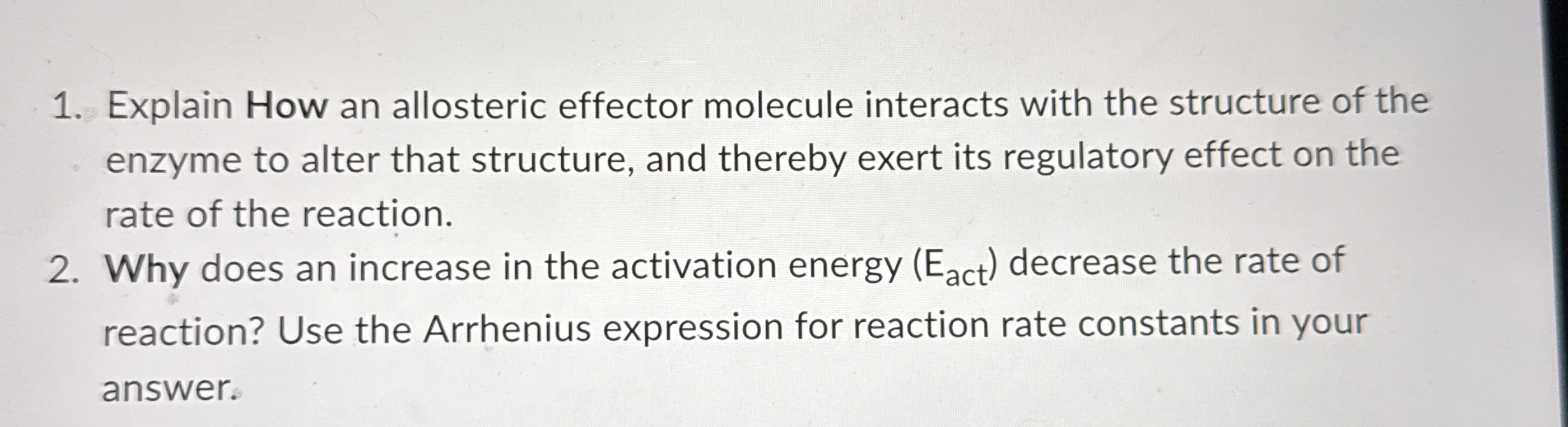 Solved Explain How an allosteric effector molecule interacts | Chegg.com