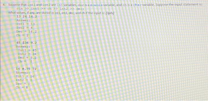 Solved 4. Suppose that inti and int2 are int variables, dec | Chegg.com