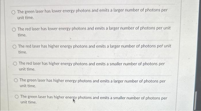 Solved you have two lasers pointers, one that produces green | Chegg.com