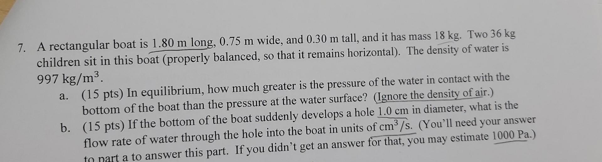 Solved 7. A rectangular boat is 1.80 m long, 0.75 m wide, | Chegg.com