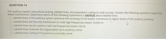 Solved QUESTION 14 The auditory system uses phase locking, | Chegg.com