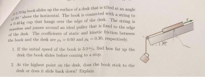 Solved A 0.70 kg book slides up the surface of a desk that | Chegg.com