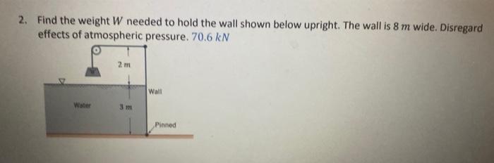 Solved 2. Find the weight W needed to hold the wall shown | Chegg.com