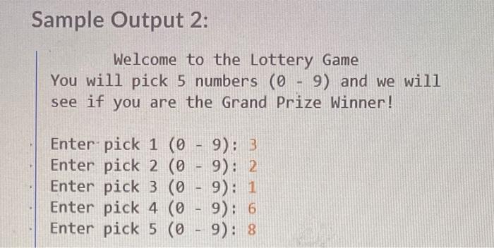 Solved Lottery Game You will use what you have learned from | Chegg.com