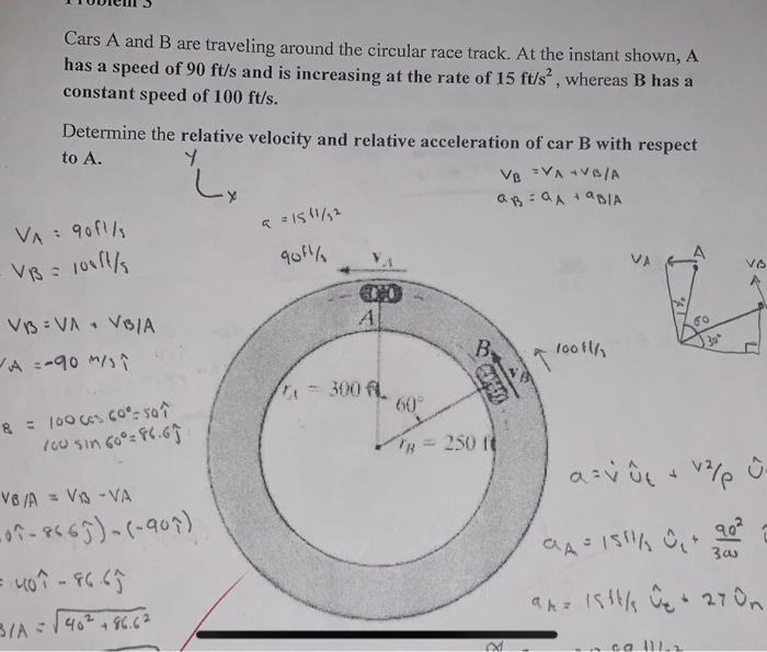 Solved Cars A and B are traveling around the circular race | Chegg.com