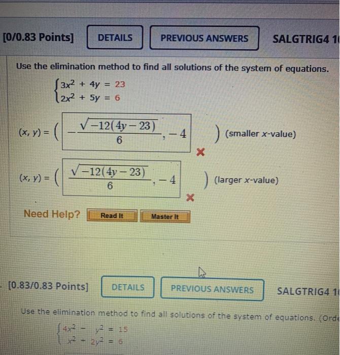 Solved [0/0.83 Points] DETAILS PREVIOUS ANSWERS SALGTRIG4 1 | Chegg.com
