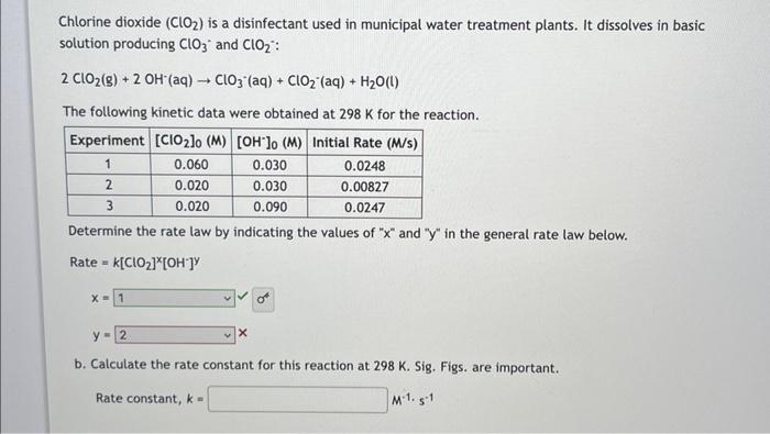 Solved Chlorine dioxide (ClO2) is a disinfectant used in | Chegg.com