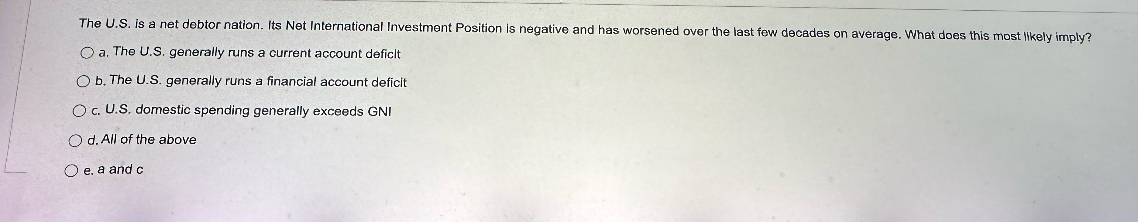 Solved The U.S. ﻿is a net debtor nation. Its Net | Chegg.com