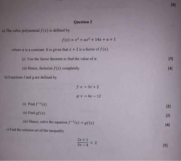 Solved 16] Question 2 a) The cubic polynomial f (x) is | Chegg.com