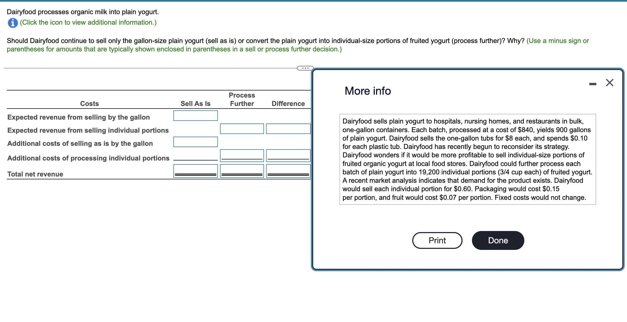 Solved Dairyfood processes organic milk into plain | Chegg.com
