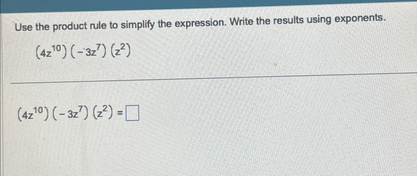 Solved Use the product rule to simplify the expression. | Chegg.com