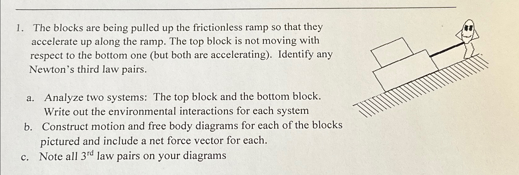 Solved The blocks are being pulled up the frictionless ramp | Chegg.com
