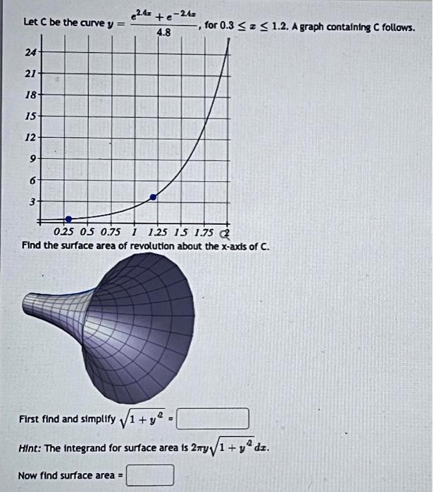 Solved 22.4x + e-243 Let C be the curve y = 4.8 for 0.3 | Chegg.com
