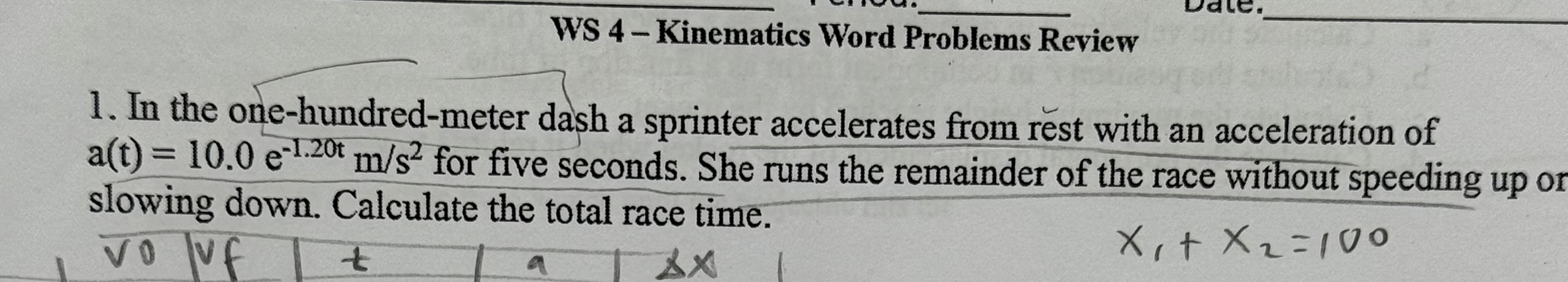 WS 4 - ﻿Kinematics Word Problems ReviewIn the | Chegg.com