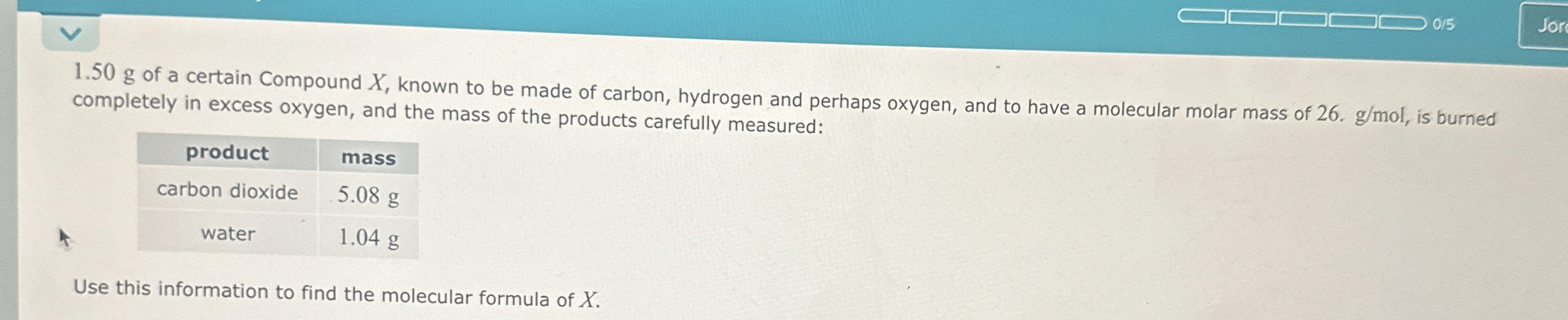 Solved 1.50 ﻿g of a certain Compound x, ﻿known to be made of | Chegg.com
