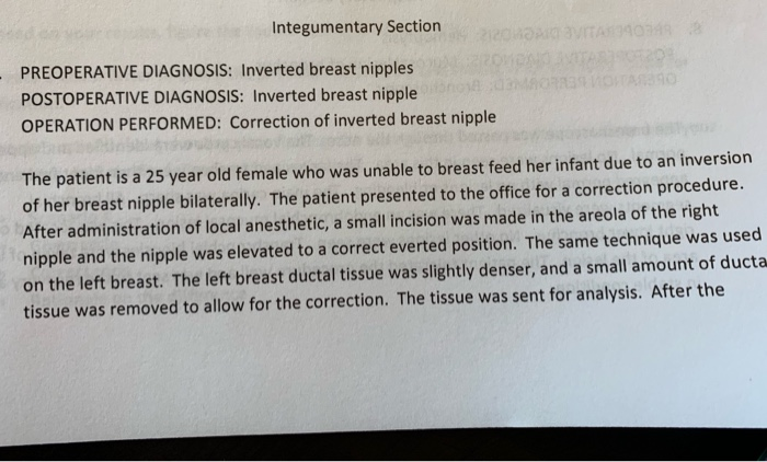 Solved Integumentary Section 2120wrre teon PREOPERATIVE | Chegg.com