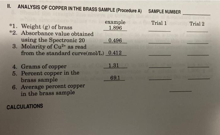 Solved II. ANALYSIS OF COPPER IN THE BRASS SAMPLE (Procedure | Chegg.com
