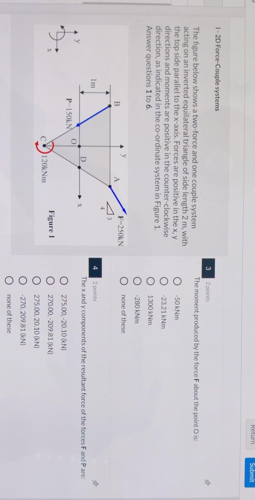 Solved 1 - 2D Force-Couple systems 1 2 points The vector | Chegg.com