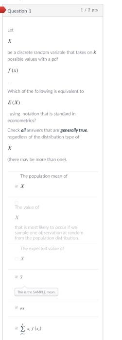 Solved Question 1 1/2 pts Let X be a discrete random | Chegg.com