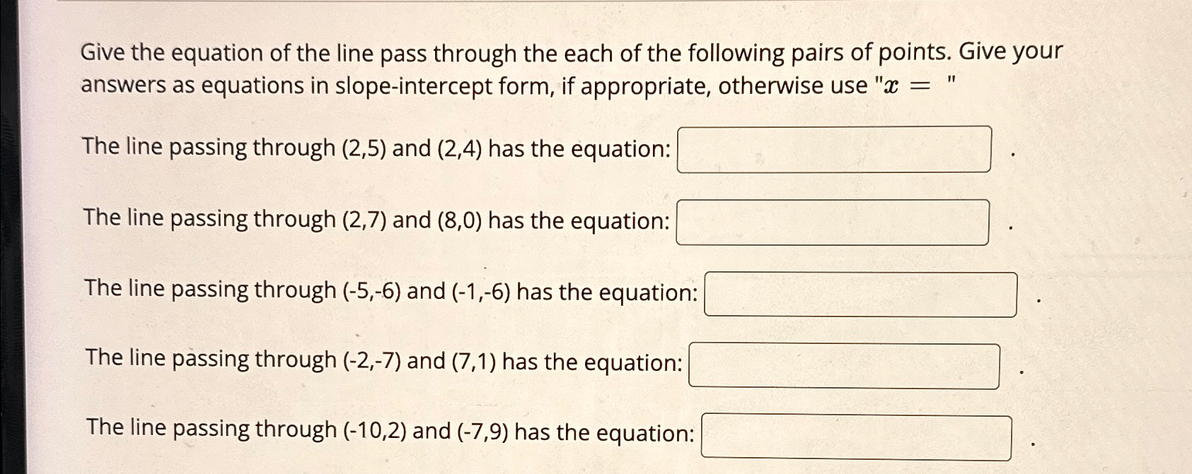 Solved 5. ﻿Give the equation of the line pass through the | Chegg.com