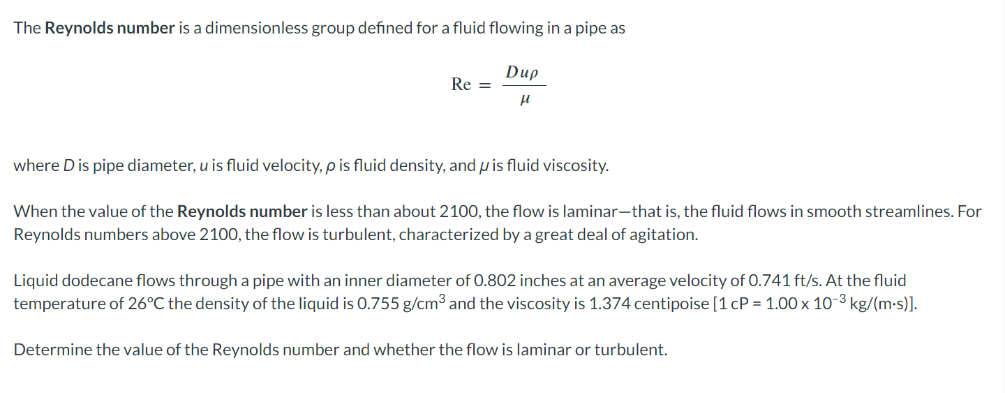 Solved The Reynolds number is a dimensionless group defined | Chegg.com