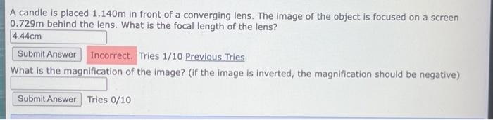Solved A candle is placed 1.140 m in front of a converging | Chegg.com