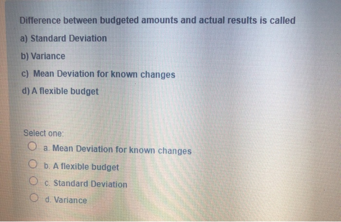 Solved Difference between budgeted amounts and actual | Chegg.com