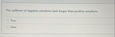 Solved The spillover of negative emotions lasts longer than | Chegg.com