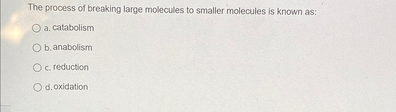 Solved The process of breaking large molecules to smaller | Chegg.com