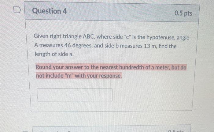 Solved Given right triangle ABC, where side " c " is the | Chegg.com
