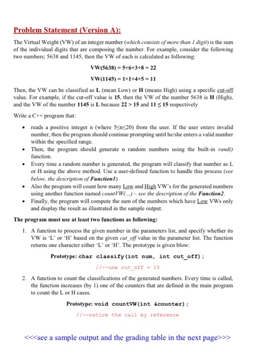 Solved Problem Statement (Version A): The Virtual Weight | Chegg.com