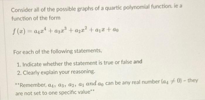 Solved Consider all of the possible graphs of a quartic | Chegg.com