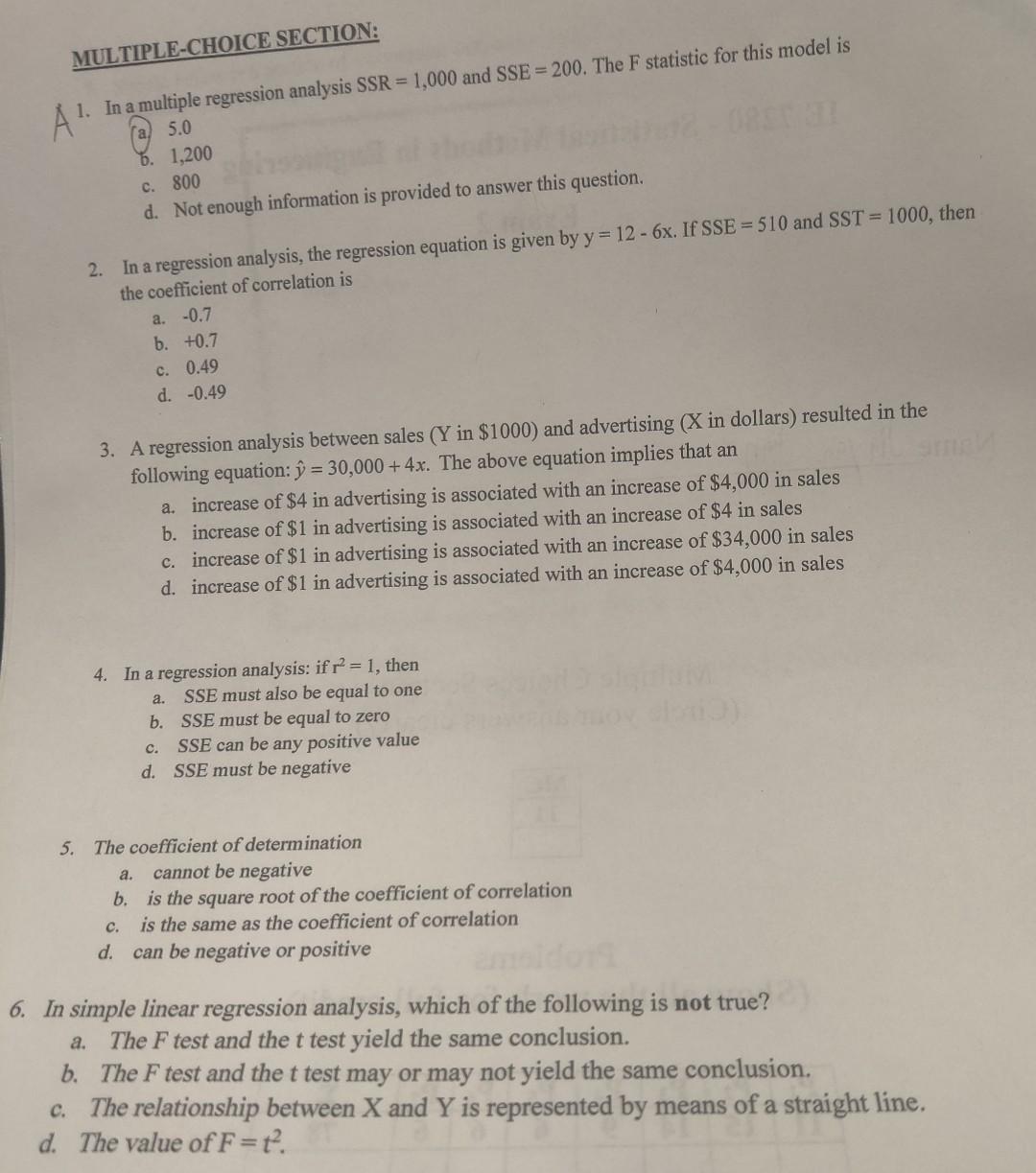 Solved MULTIPLE-CHOICE SECTION: А 1. In a multiple | Chegg.com