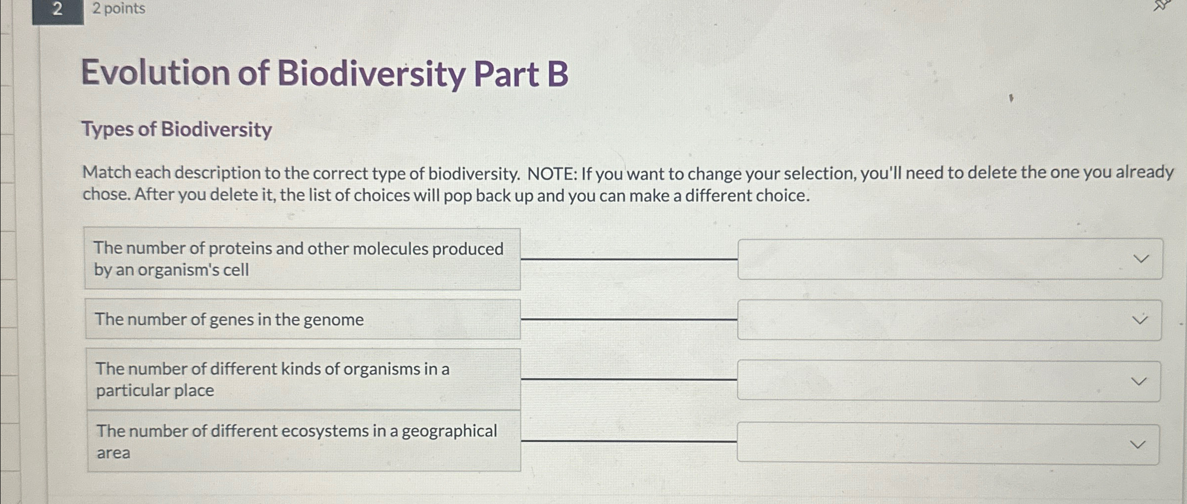 Solved 22 ﻿pointsEvolution of Biodiversity Part BTypes of | Chegg.com