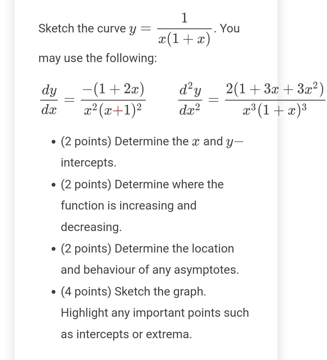 Solved Sketch the curve y=x(1+x)1. You may use the | Chegg.com