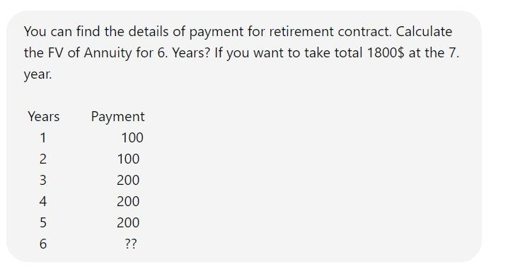 Solved You can find the details of payment for retirement | Chegg.com