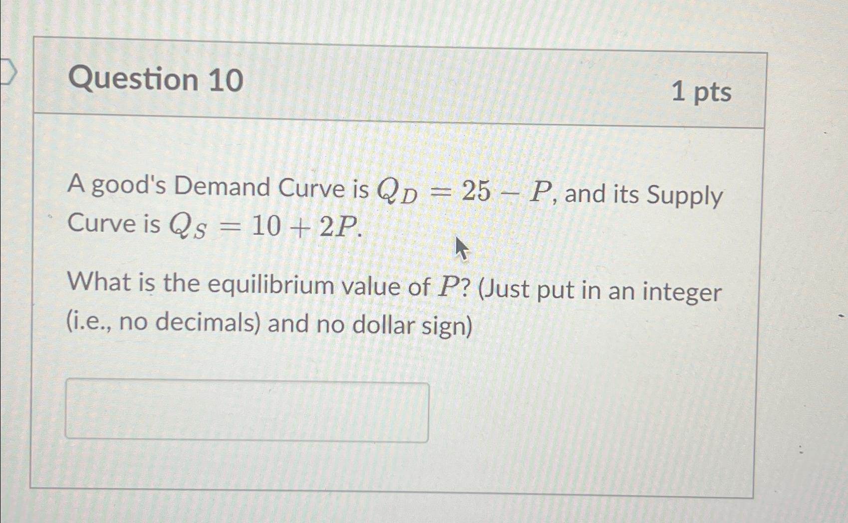 Solved Question 101 ﻿ptsA good's Demand Curve is QD=25-P, | Chegg.com