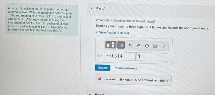 Solved v Part A A horizontal collimation test is performed | Chegg.com