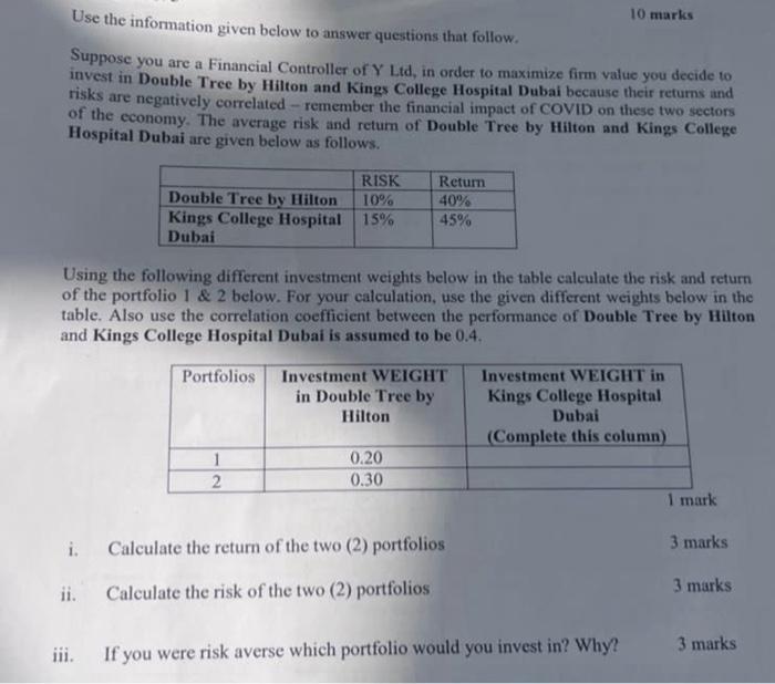 Solved Use the information given below to answer questions | Chegg.com