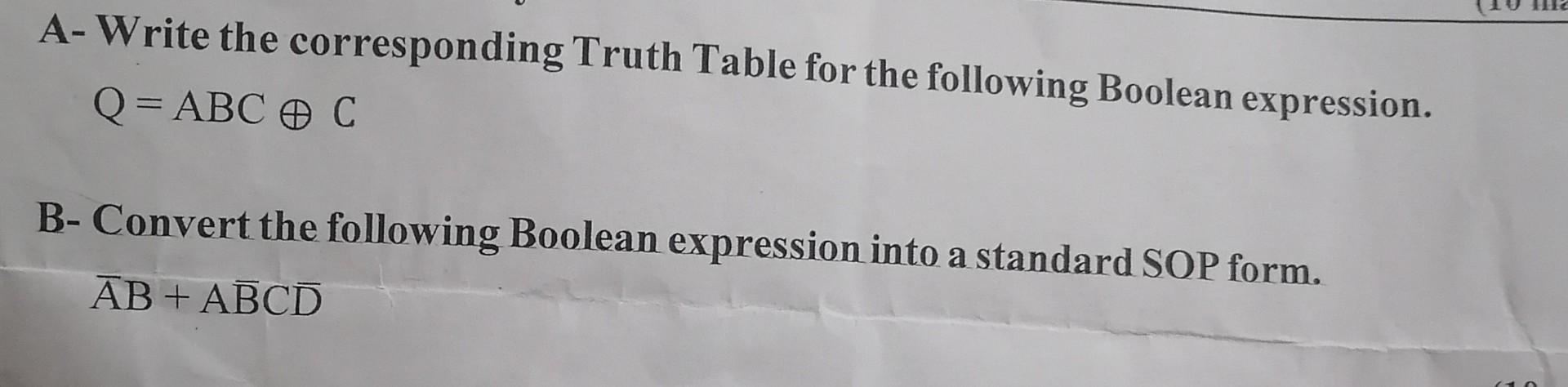 Solved A-Write the corresponding Truth Table for the | Chegg.com