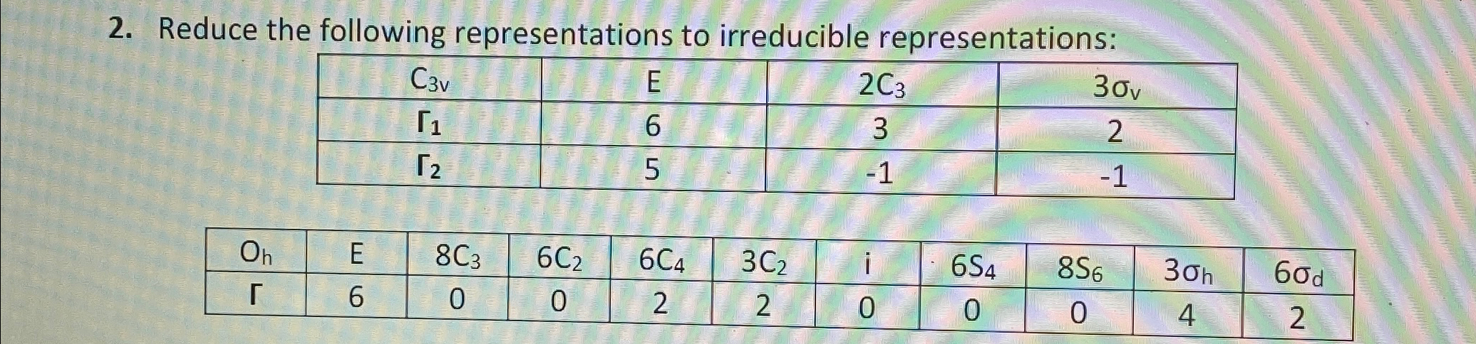 Reduce the following representations to irreducible | Chegg.com