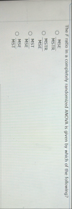 Solved The F ﻿ratio in a completely randomized ANOVA is | Chegg.com