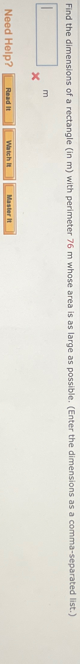 Solved Find the dimensions of a rectangle (in m ) ﻿with | Chegg.com