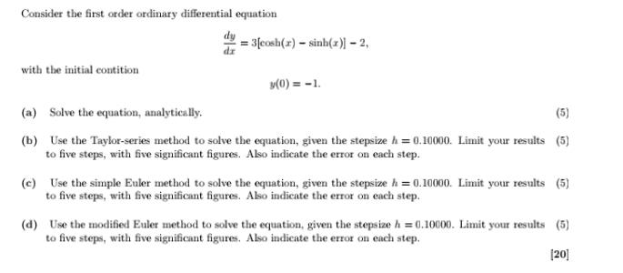 Solved Consider The First Order Ordinary Differential