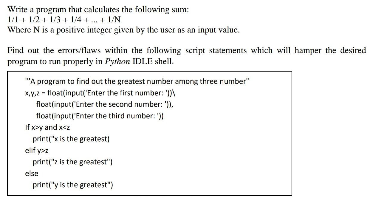 Solved Write a program that calculates the following sum: | Chegg.com